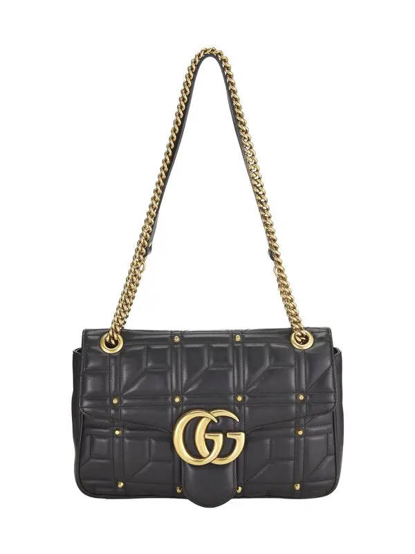 Gucci Studded Leather Gg Marmont Shoulder Bag - Black