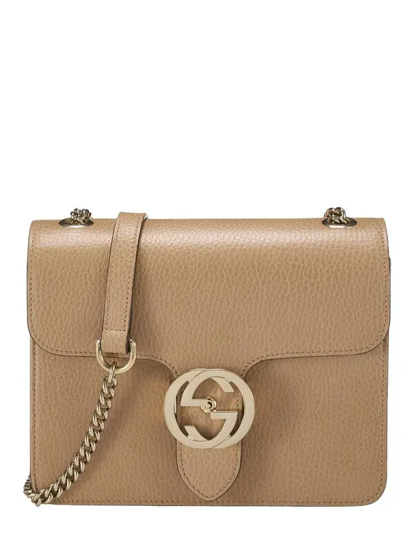 Gucci Leather Interlocking Crossbody - Beige