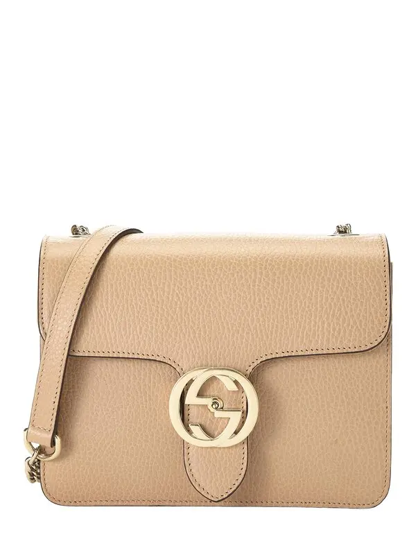 Gucci Leather Interlocking Crossbody - Beige