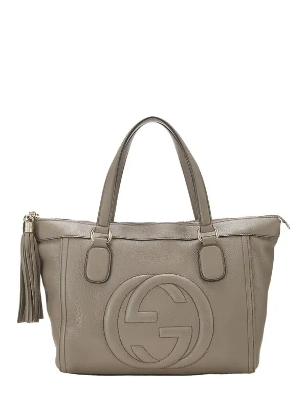Gucci Leather Soho Zip Tote - Grey