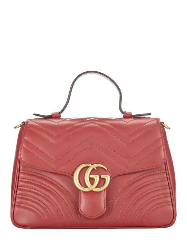 Gucci Leather Gg Marmont Top Handle Shoulder Bag - Red