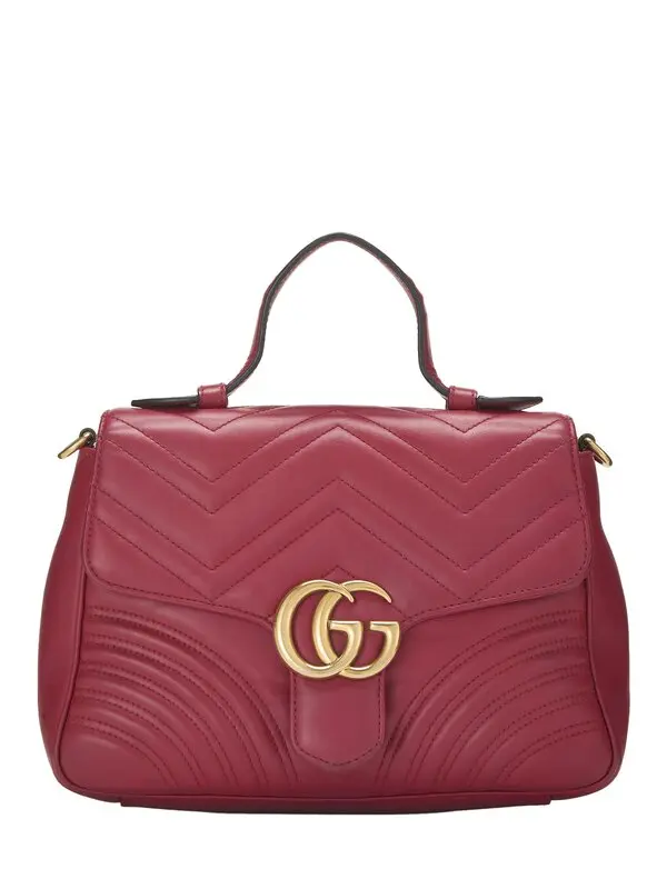 Gucci Leather Gg Marmont Top Handle Shoulder Bag - Red