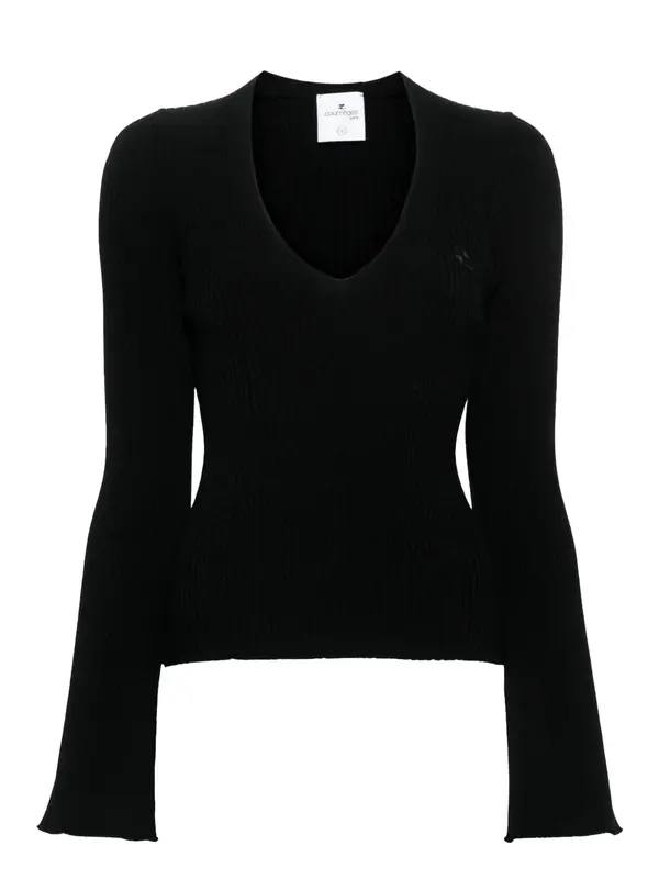 COURREGES Logo-appliqué Ribbed Jumper - Black