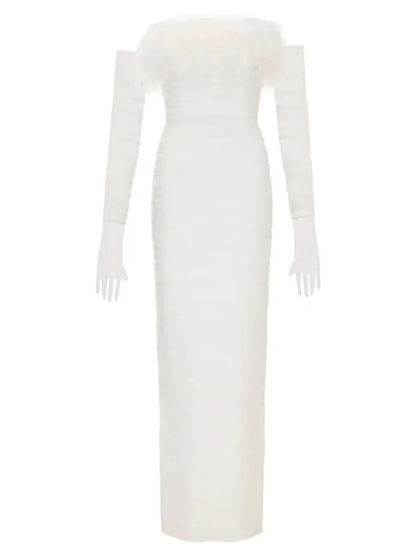 Rebecca Vallance Lilly Feather-trim Gown - White