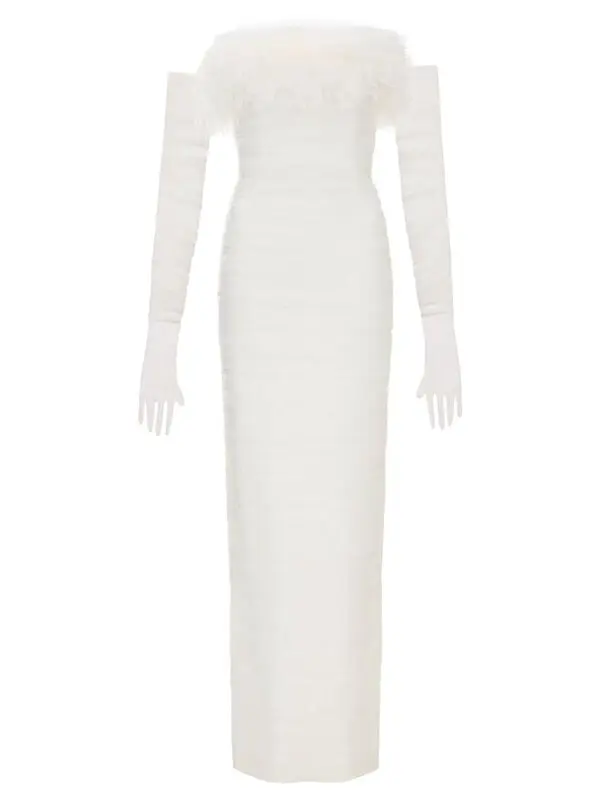 Rebecca Vallance Lilly Feather-trim Gown - White