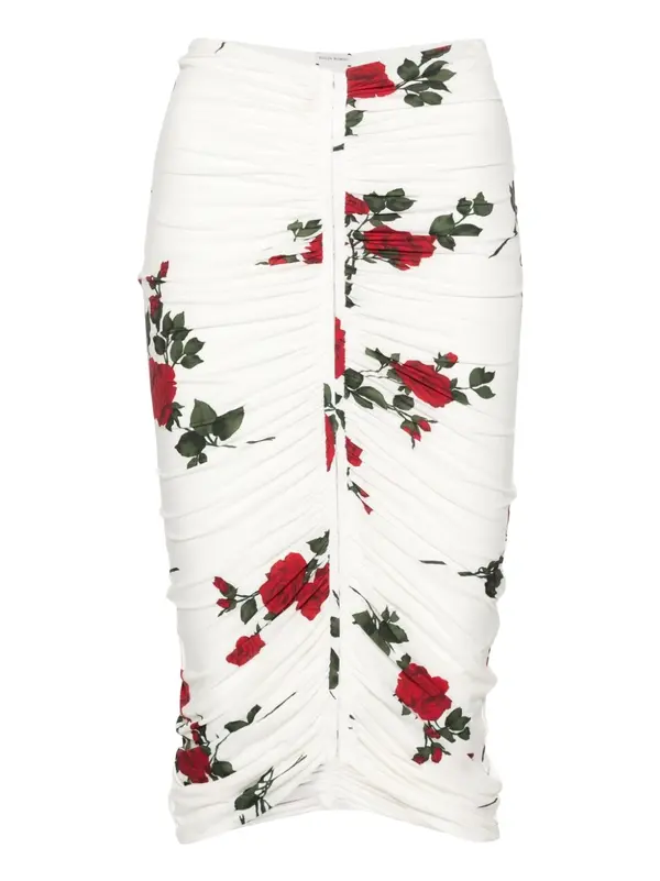 Magda Butrym Rose-print Ruched Skirt - White