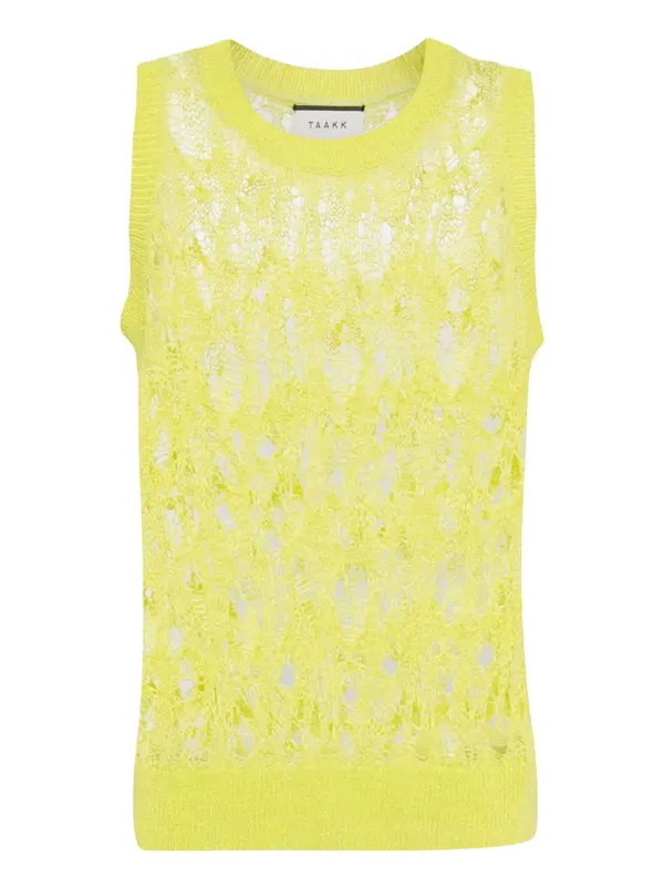 TAAKK Open-knit Crew-neck Vest - Yellow