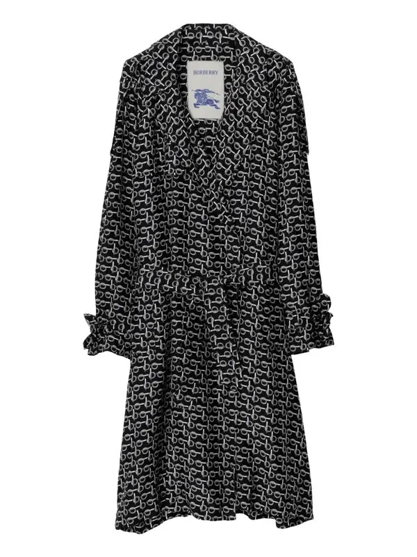 Burberry Silk Graphic Print Trench Coat - Black