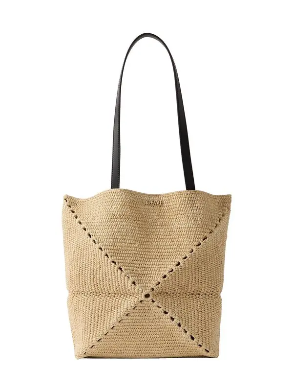 Loewe Puzzle Fold Medium Raffia Tote - Neutrals
