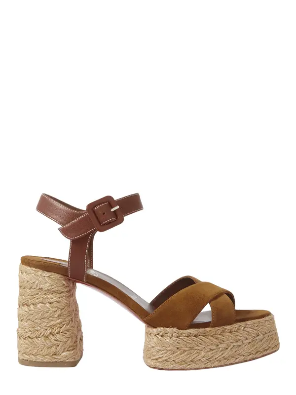 CHRISTIAN LOUBOUTIN Calakala 70 Leather And Suede Espadrille Platform Sandals - Brown