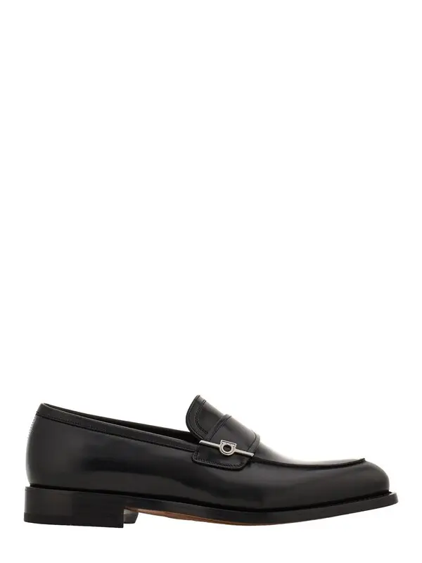 FERRAGAMO Penny Loafer With Gancini Ornament - Black