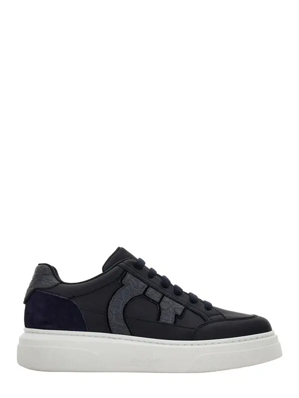 FERRAGAMO Low-top Sneaker With Gancini Detail - Blue