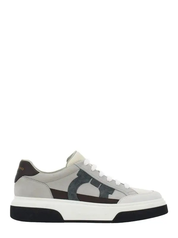 FERRAGAMO Low-top Sneaker With Gancini Detail - Grey
