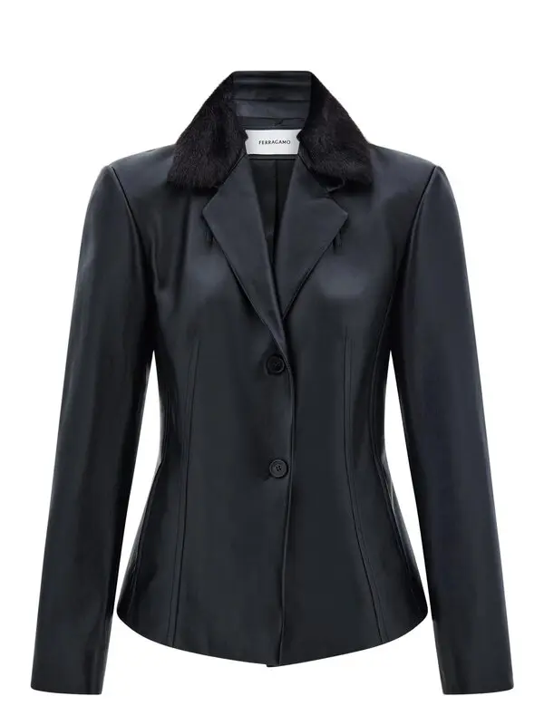 FERRAGAMO Nappa Leather Blazer - Black
