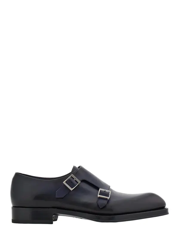 FERRAGAMO Tramezza Double Monk Strap - Blue