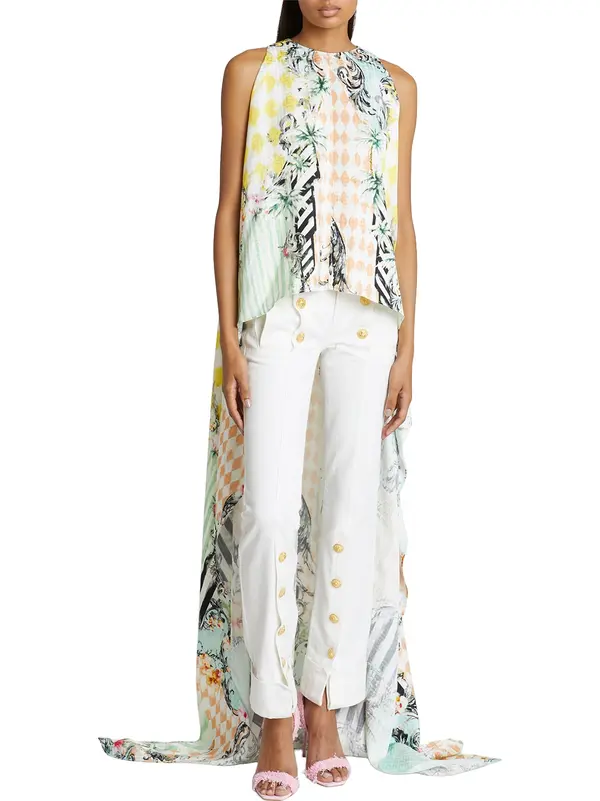 Balmain Monogram Baroque-print Sleeveless Kaftan - Jade