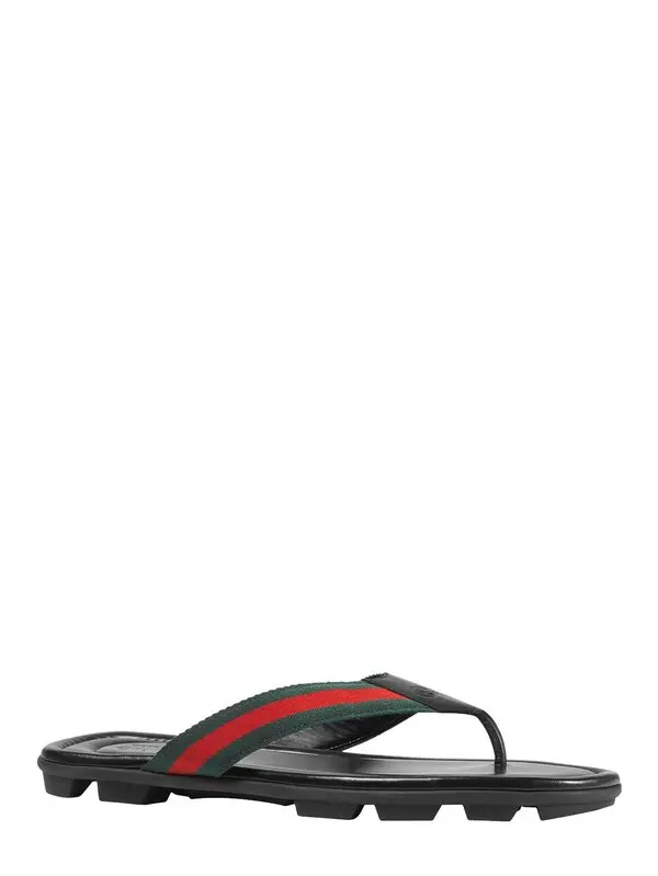 Gucci Web Leather Thong Sandals - Blk/grn/red