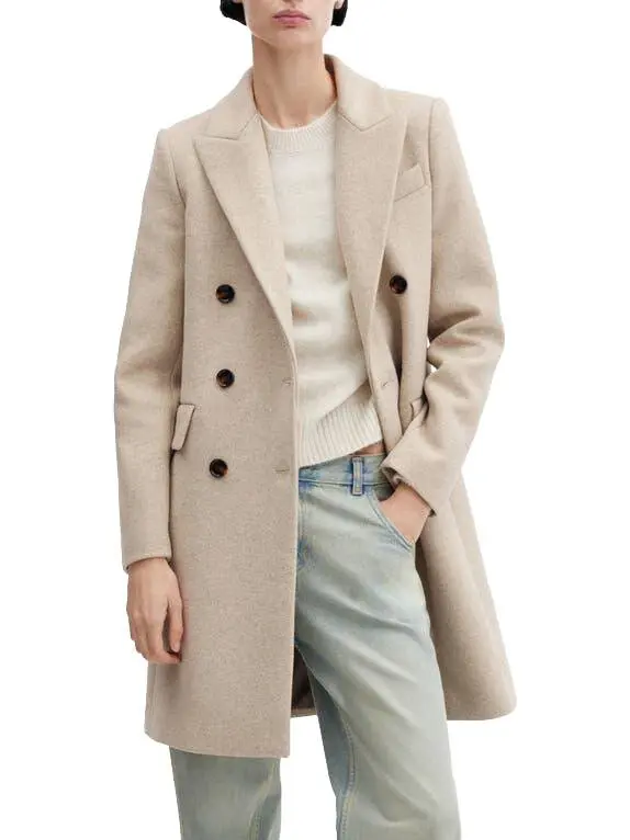 Mango Wool-blend Double-breasted Coat - Light/pastel Grey