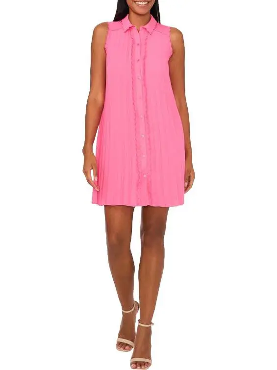 CECE DUPRAZ Scalloped Pleated Shirtdress - Taffy Pink
