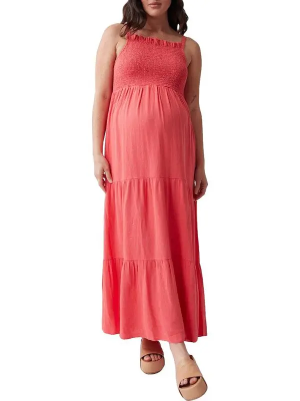 INGRID & ISABEL® Smocked Linen Blend Maternity Maxi Dress - Rose