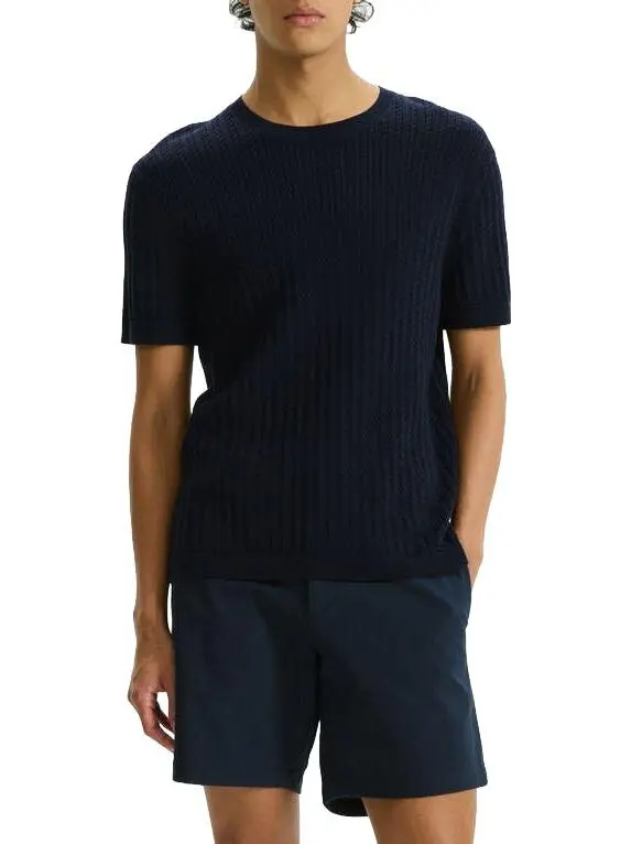 Theory Cable Knit Short Sleeve Sweater - Baltic