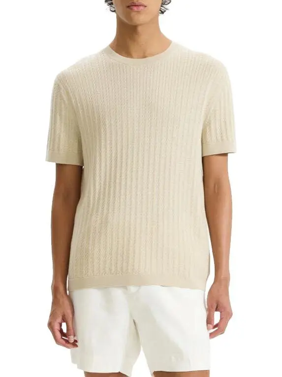 Theory Cable Knit Short Sleeve Sweater - New Sand