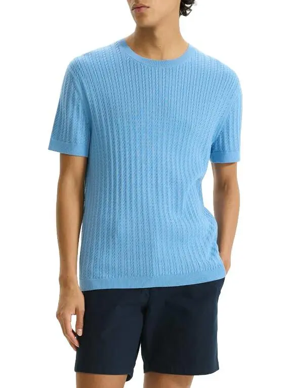 Theory Cable Knit Short Sleeve Sweater - Powder Blue
