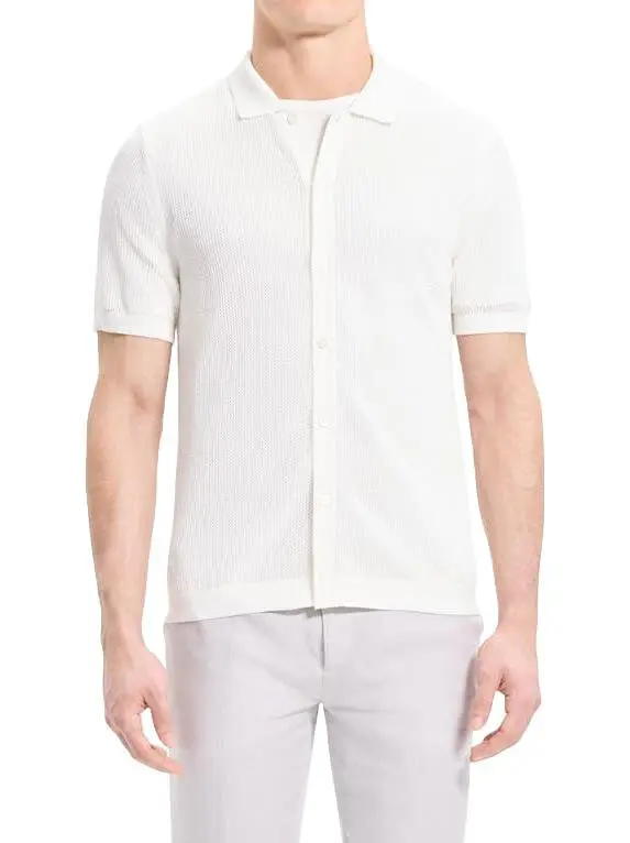Theory Cairn Short Sleeve Button-up Cotton Blend Sweater - Ivory