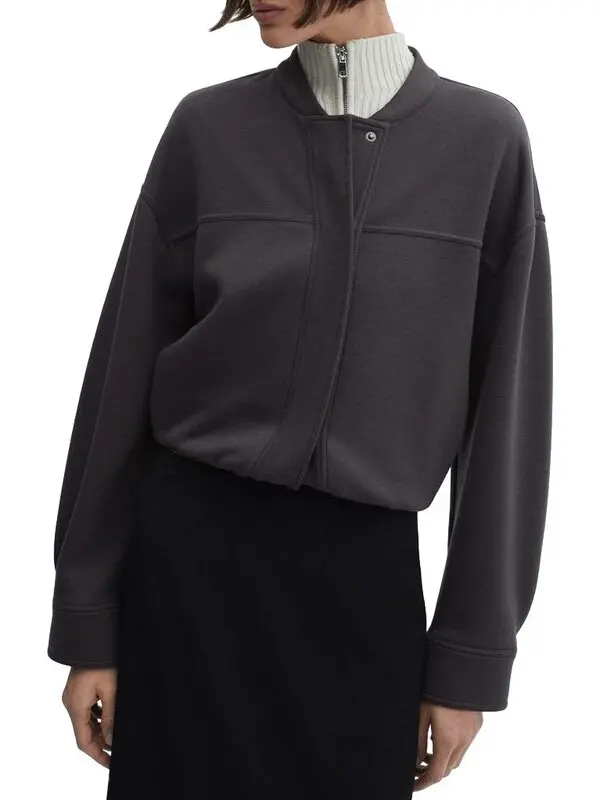 Mango Seamed Knit Bomber Jacket - Charcoal