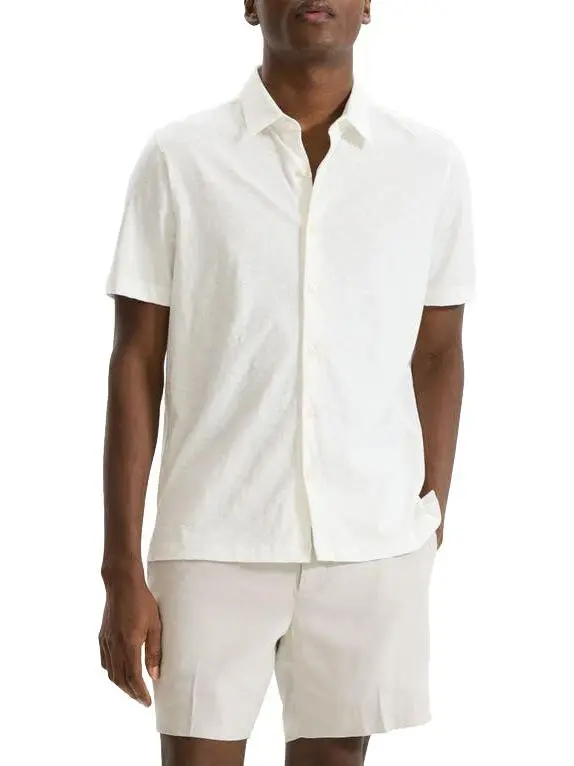 Theory Noran Short Sleeve Knit Button-up Shirt - White