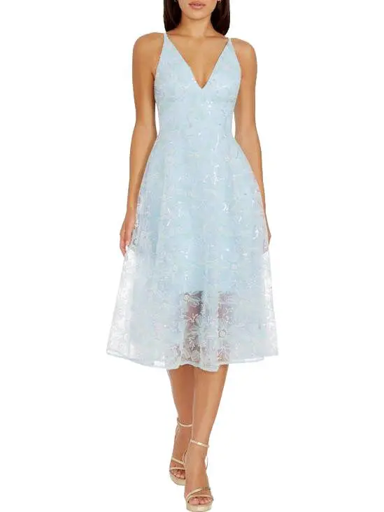 Dress The Population Audrey Beaded Chiffon Dress - Powder Blue Multi