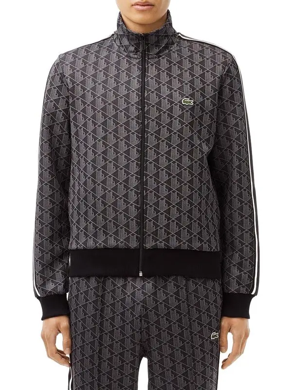 Lacoste Logo Monogram Stripe Track Jacket - Black Graphite