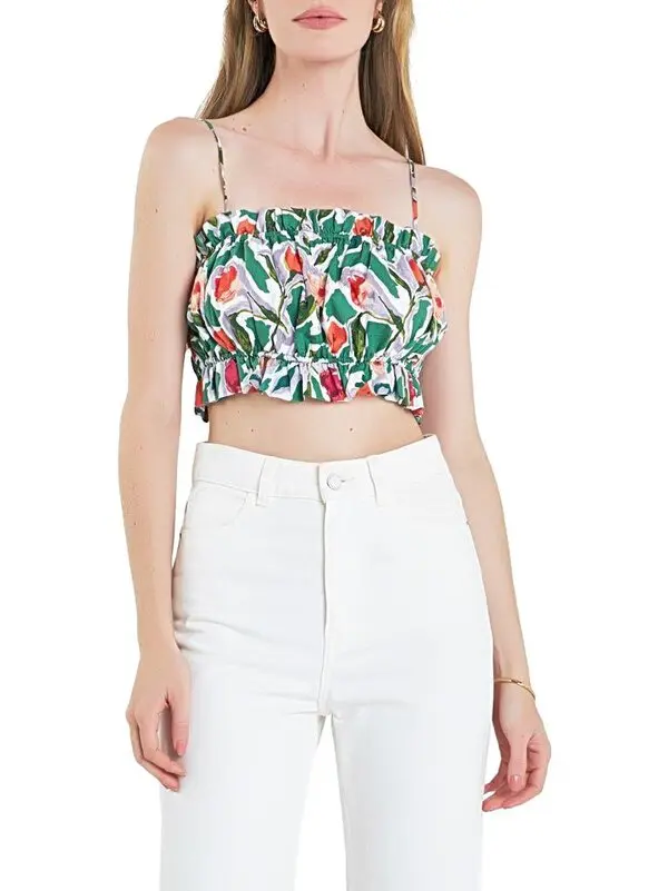 English Factory Floral Cropped Camisole - Green Multi