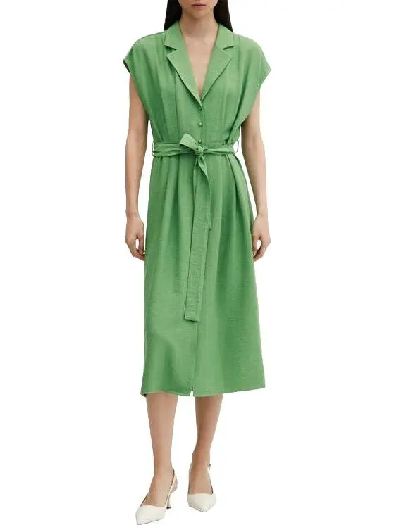 Mango Tie Waist Midi Shirtdress - Green