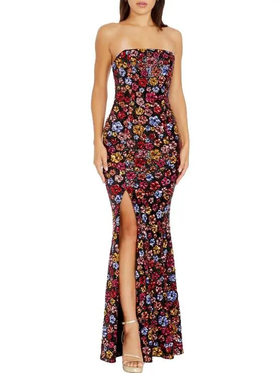 Dress The Population Janelle Floral Sequin Gown - Black Multi