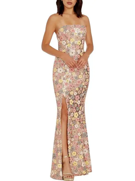 Dress The Population Janelle Floral Sequin Gown - Rose Gold Multi