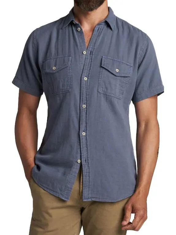 ROAN Leeds Cotton Gauze Short Sleeve Button-up Shirt - Pacific