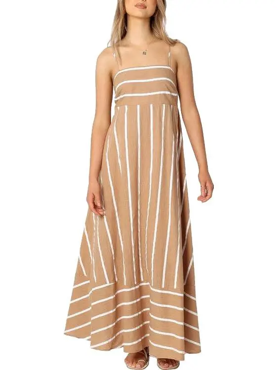 PETAL & PUP Brea Stripe Maxi Dress - Tan Stripe