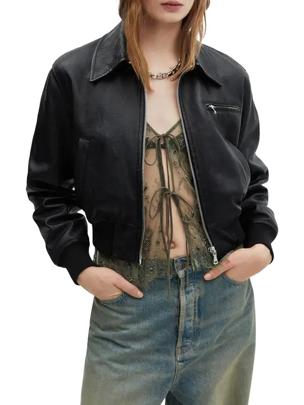 Mango Vintage Faux Leather Jacket - Black