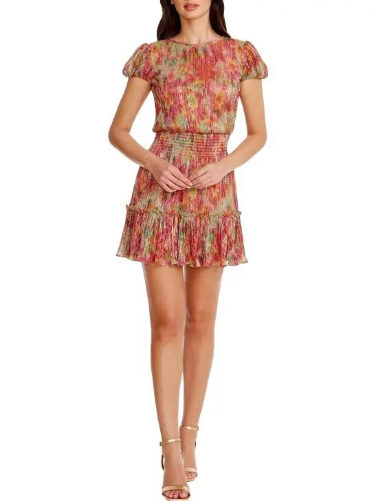Dress The Population Kenley Metallic Floral Minidress - Bright Fuchsia Multi