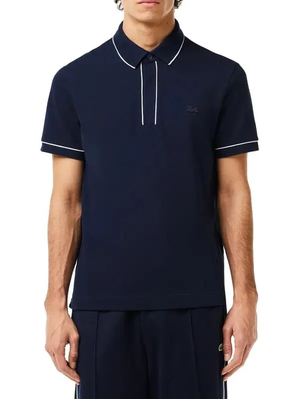 Lacoste Regular Fit Tipped Piqué Polo - 166 Marine