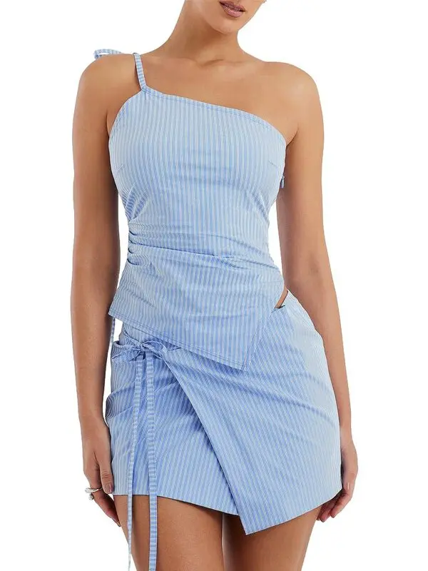 MISTRESS ROCKS Stripe One-shoulder Top - Blue