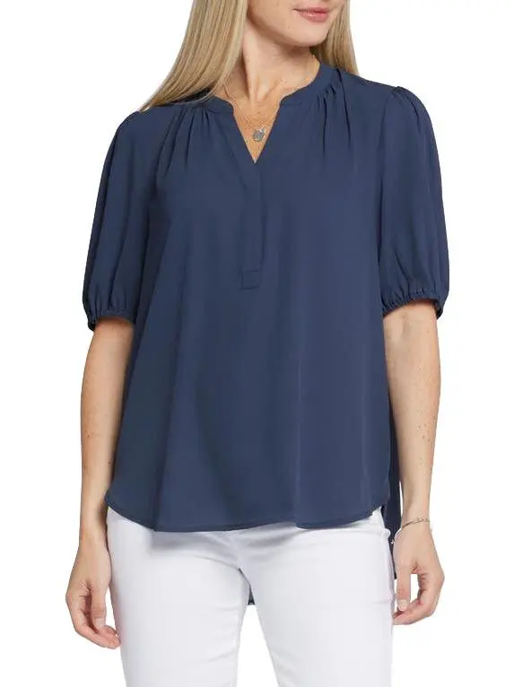 NYDJ Puff Sleeve Popover Top - Oxford Navy