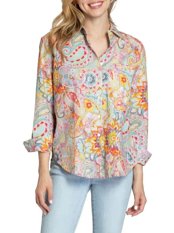 APNY Feather Print Oversized Shirt - Orange Multi