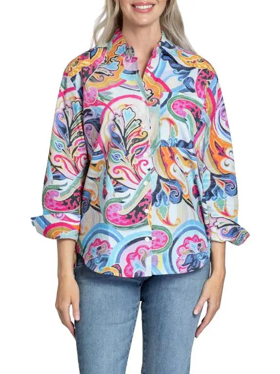 APNY Feather Print Oversized Shirt - Pink Multi