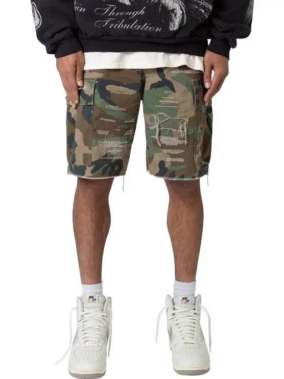 Mnml Distressed Cargo Shorts - Camo