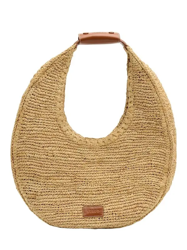 Staud Large Moon Raffia Tote Bag - Naturaltan