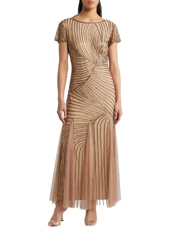 Pisarro Nights Beaded Gown - Beige