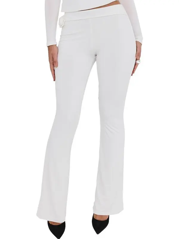 MISTRESS ROCKS Floral Embellished Flare Pants - Ivory