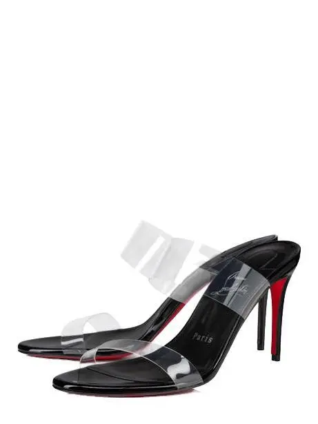 CHRISTIAN LOUBOUTIN Clear Strap Stiletto Slide Sandals - Black